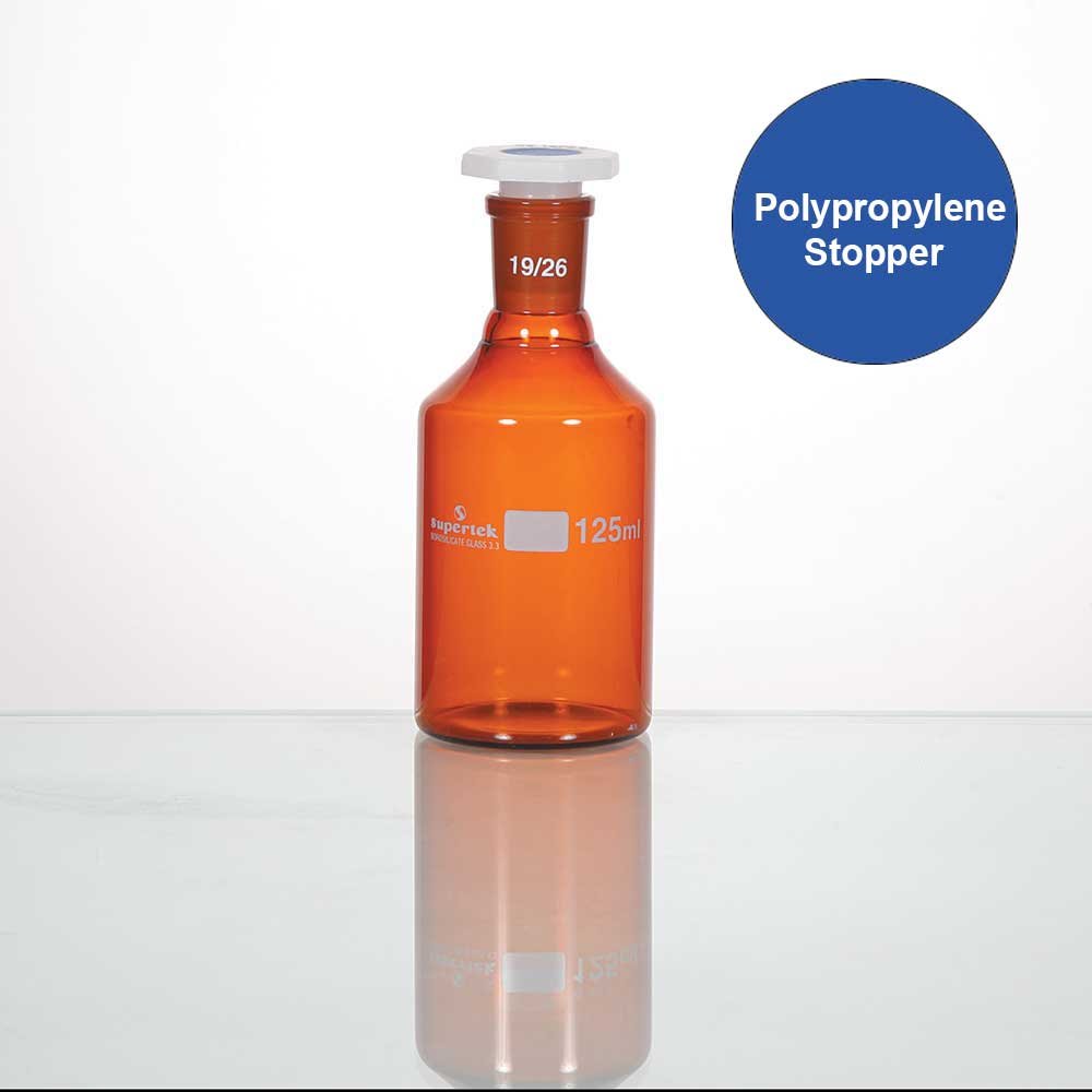 Bottle, Reagent Interchangeable Glass/PP Stopper, Narrow Mouth, Amber ...